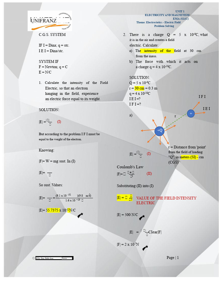 1.4 Electric Field Problems | PDF | Electric Field | Theoretical Physics