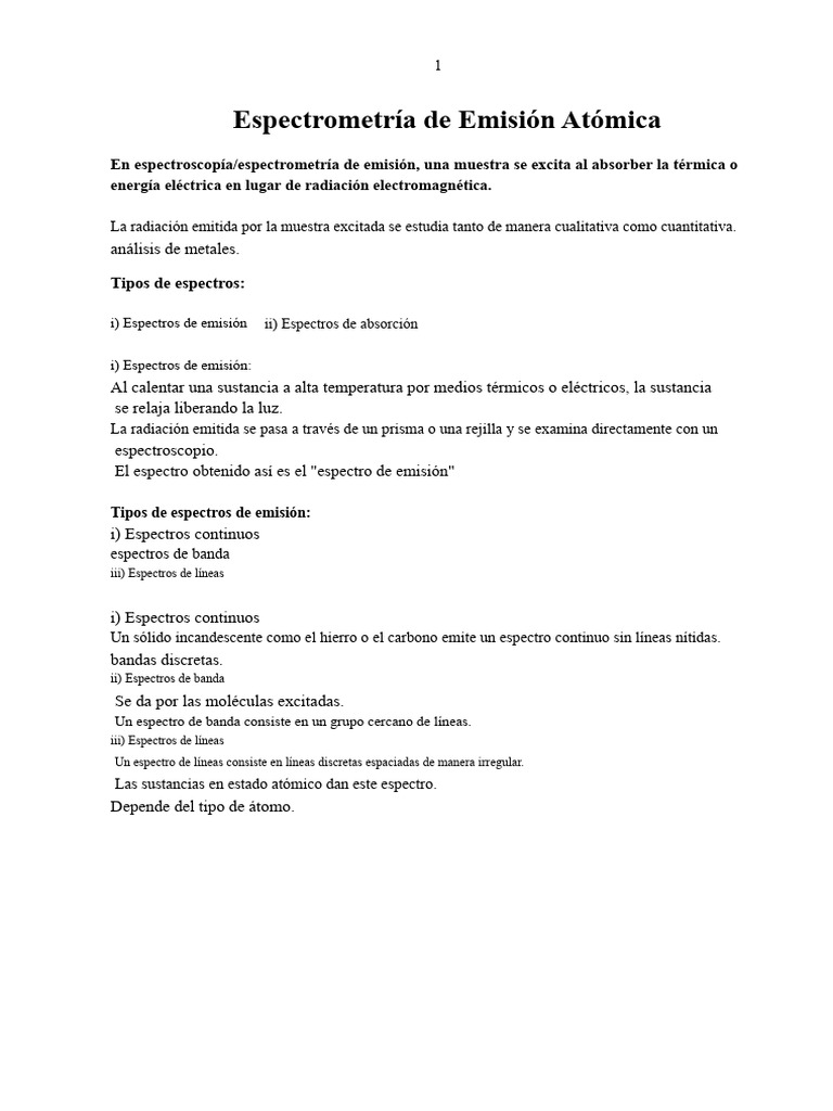 Espectrometría de Emisión Atómica | PDF | Espectro de emisión ...