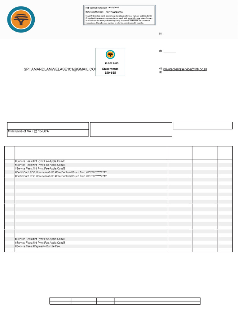 FNB Premier Current Account Statement | PDF | Point Of Sale | Credit Card