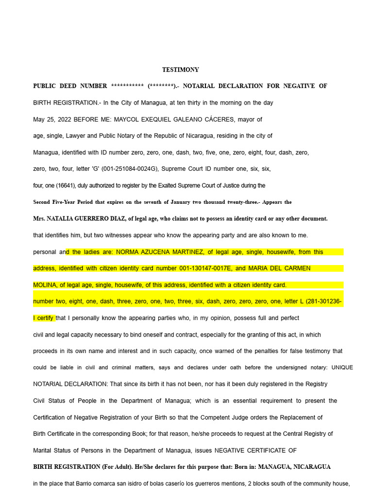Notarial Declaration of Birth Registration | PDF | Birth Certificate ...