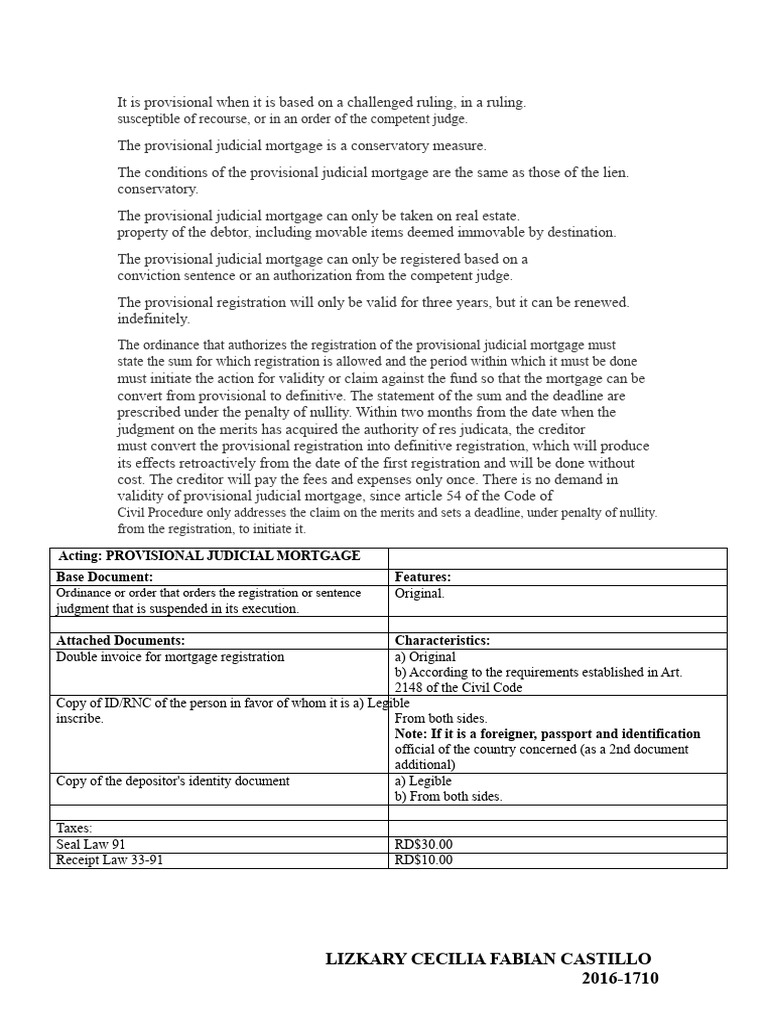 Provisional Judicial Mortgage Explained | PDF | Judgment (Law) | Mortgages