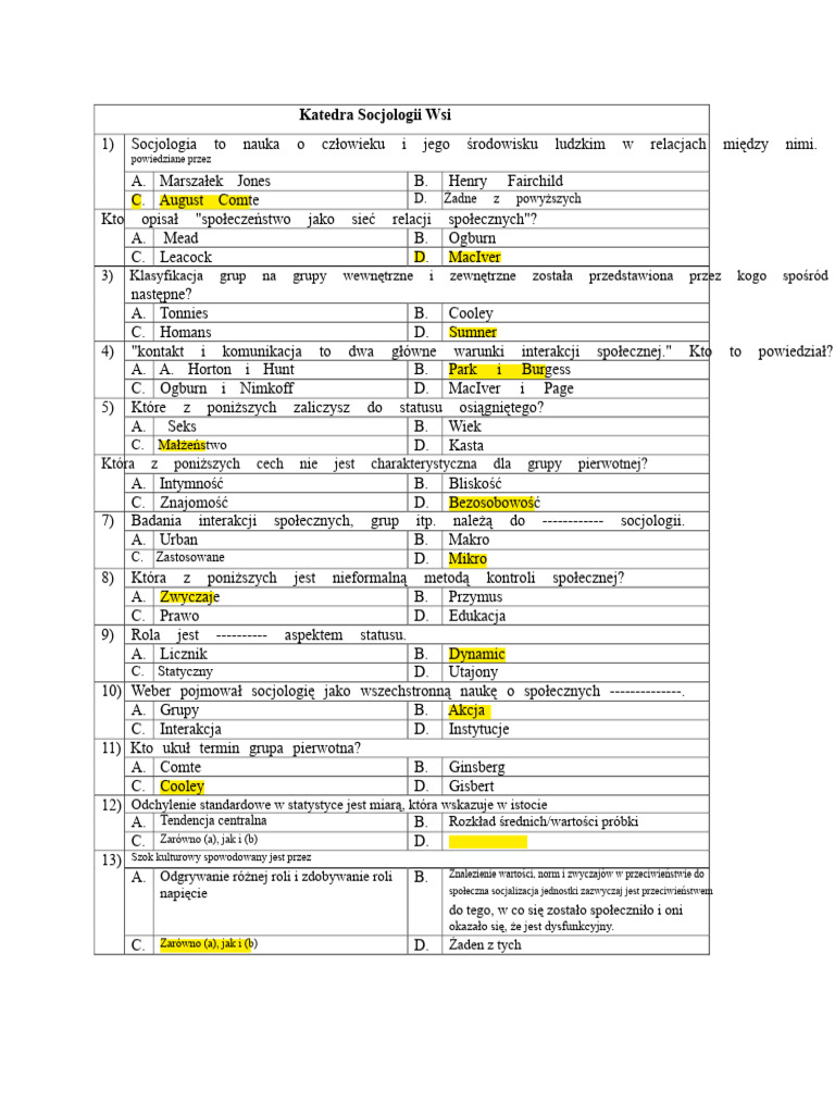 MCQ (Katedra Socjologii Wsi) | PDF
