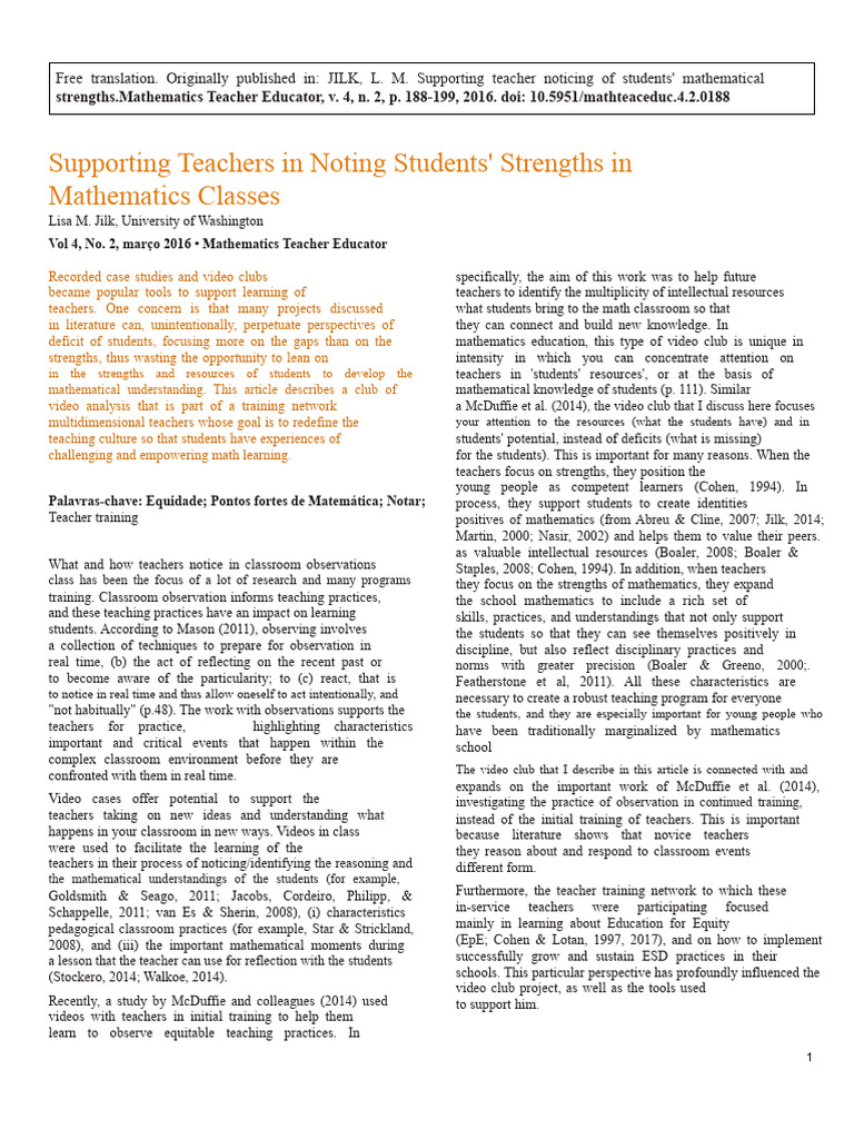 (JILK, 2016) Supporting Teachers in Noticing Students' Strengths in ...