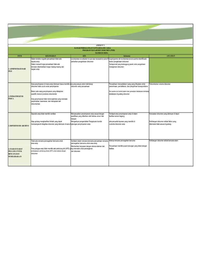 Analisis DOFA Program Manajemen Dokumen | PDF