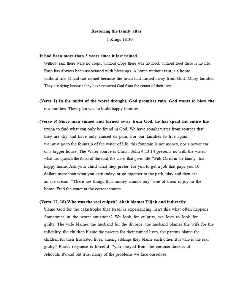 Restoring the family altar | PDF | Elijah | Miracle