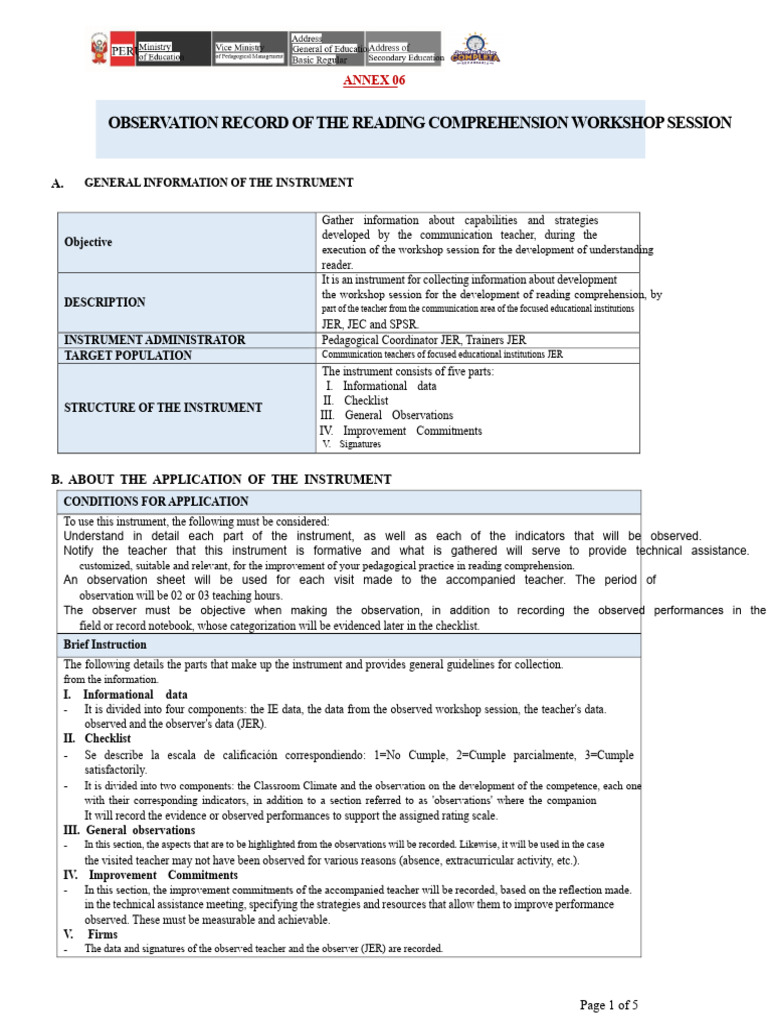 Sheet 6 - Observation of CL Workshop Session. | PDF | Reading ...