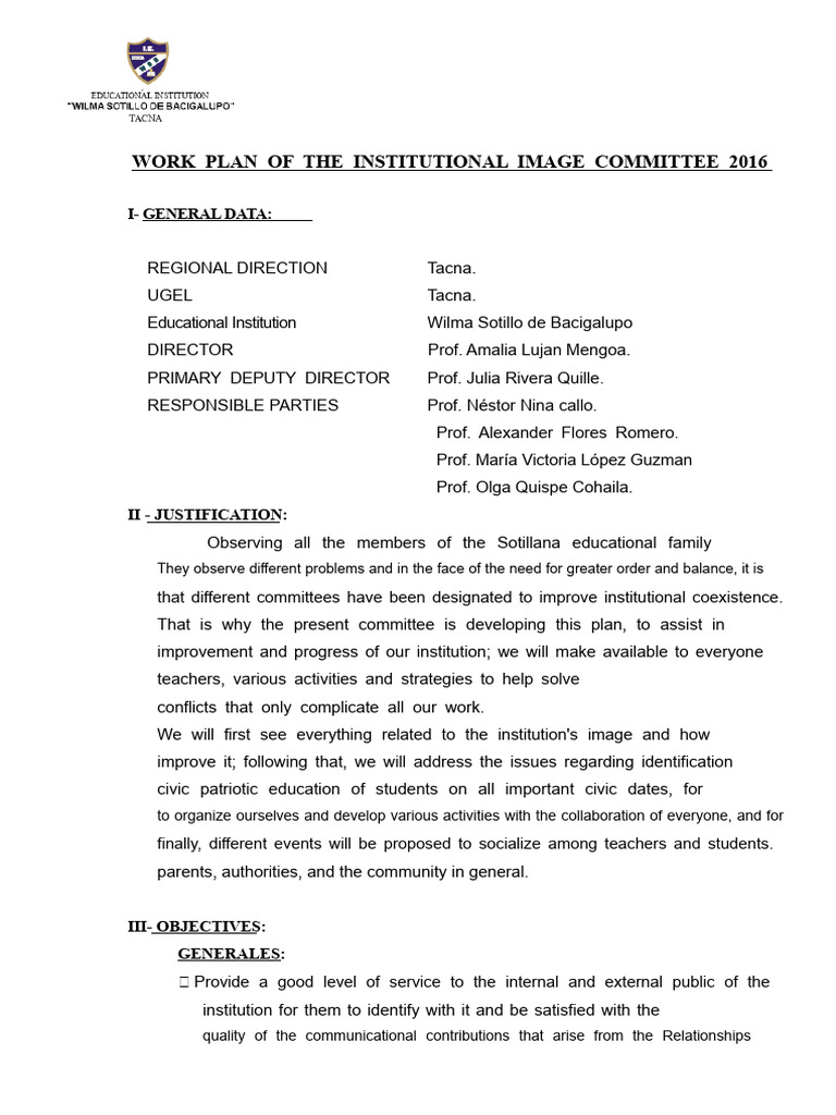 Institutional Image Work Plan 2016 | PDF