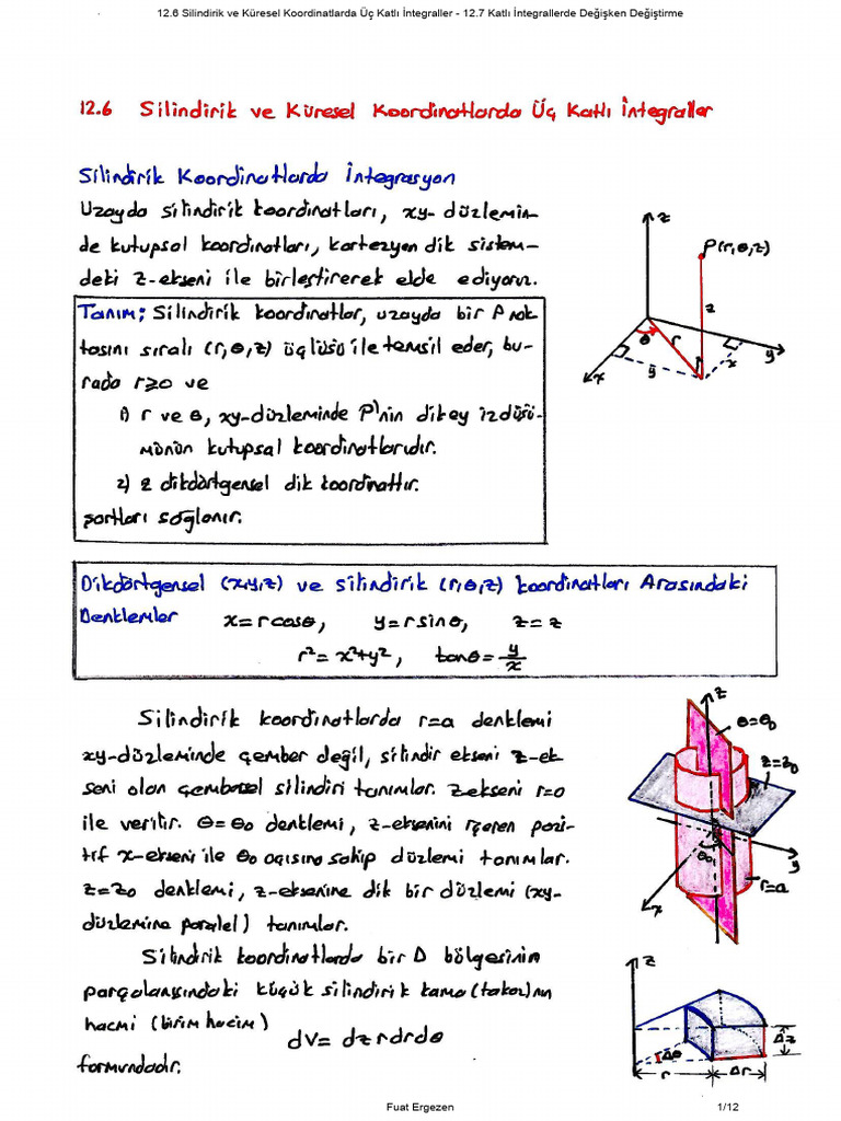 12_6-7 Silindirik Kuresel Uc Katli Integraller Degisken Degistirme | PDF