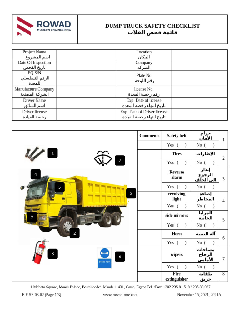 F P SF 03 02 Dump Truck Safety Checklist | PDF