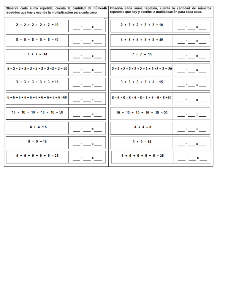 Suma Repetida y Multiplicación | PDF
