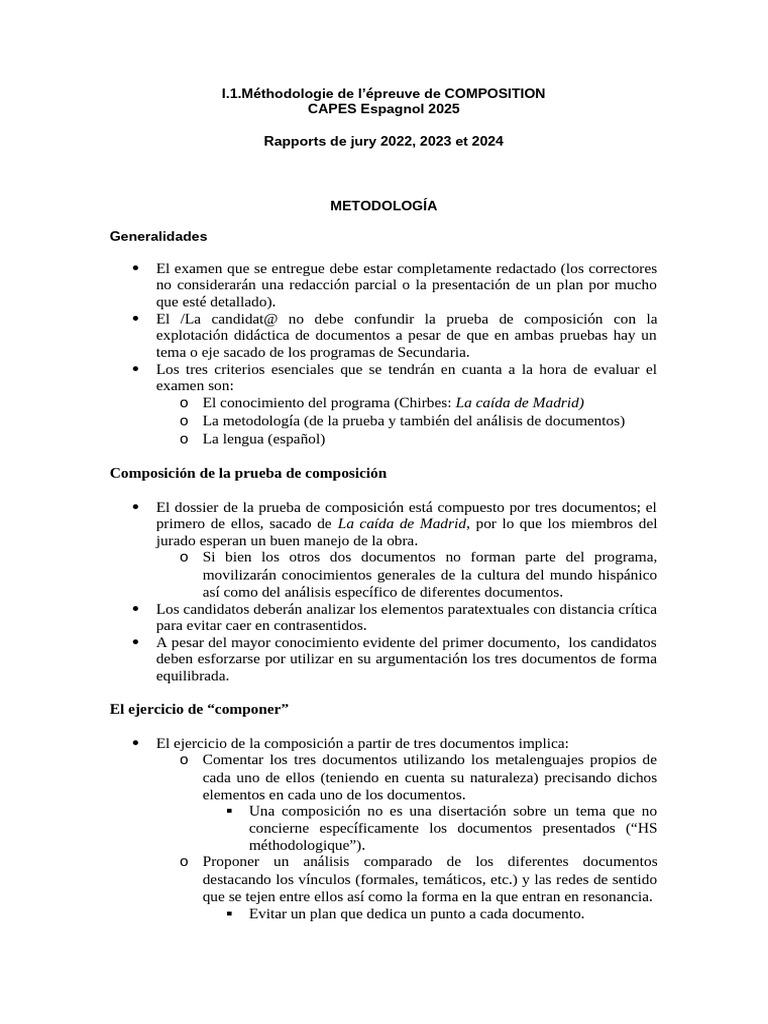 Metodología CAPES Composición Español 2025 | PDF