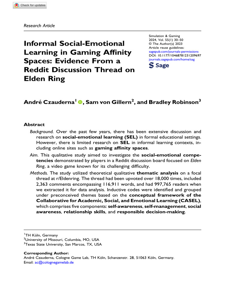 Czauderna Et Al 2023 Informal Social Emotional Learning in Gaming ...