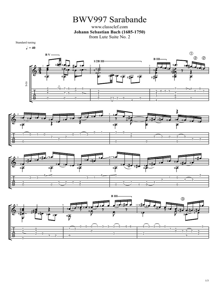 BWV997 Sarabande by Johann Sebastian Bach | PDF | Suite (Music ...