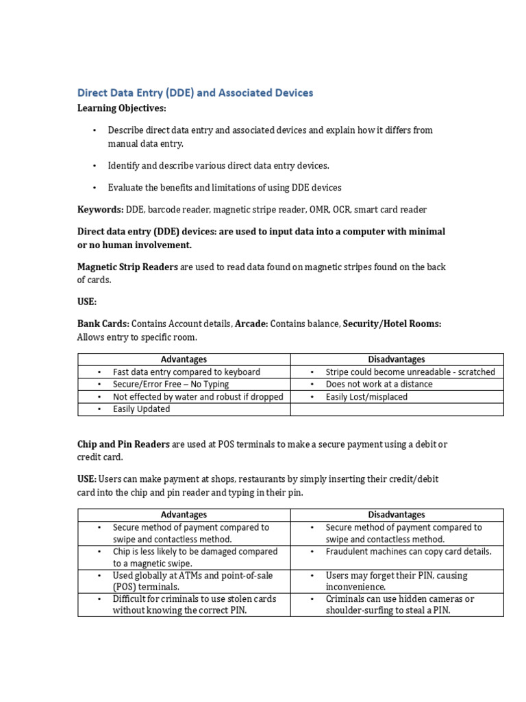 DIRECT DATA ENTRY (DDE) DEVICES | PDF | Radio Frequency Identification ...
