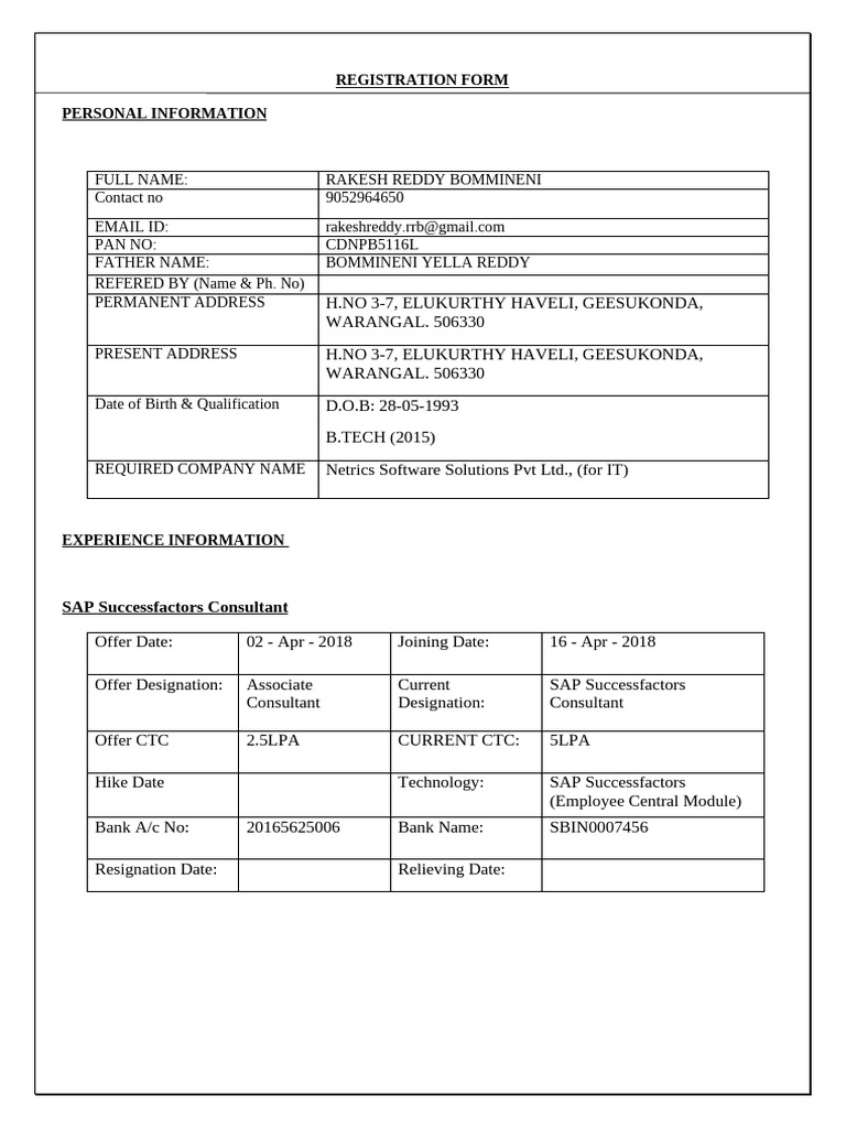 Registration Form (It) - Rakesh | PDF