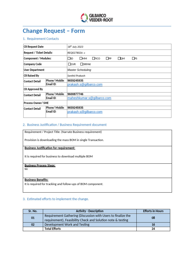 Change Request for BOM Download Enhancement | PDF | Specification ...