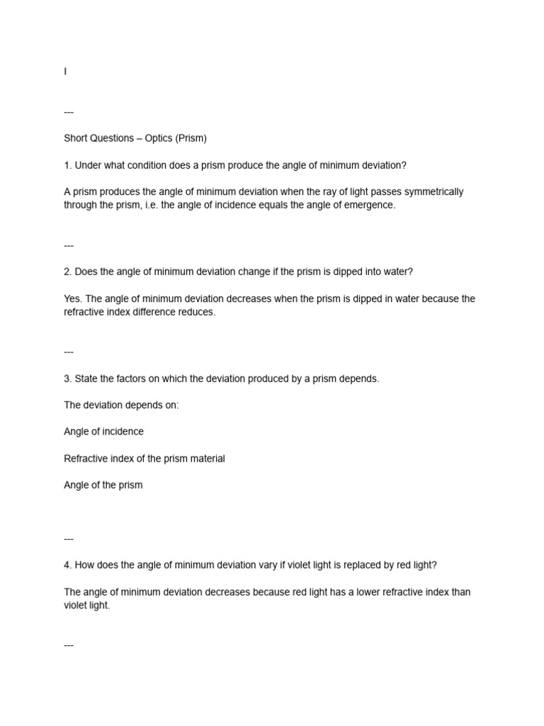 Short Questions on Optics and Thermometry | PDF