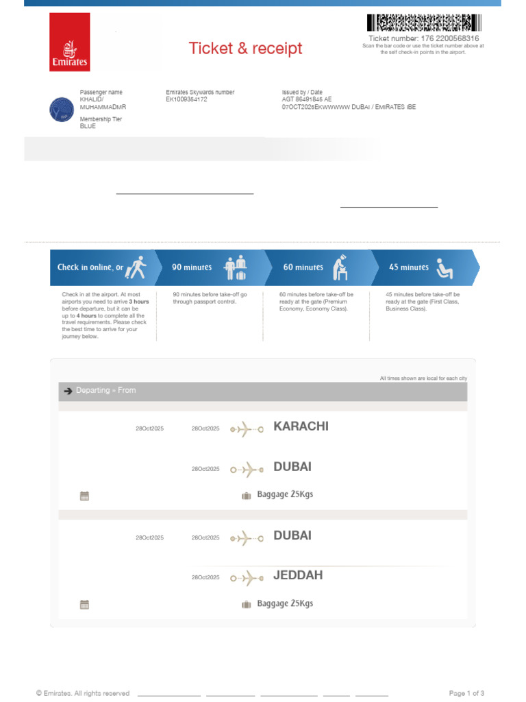 Emirates Ticket 2 | PDF | Aviation