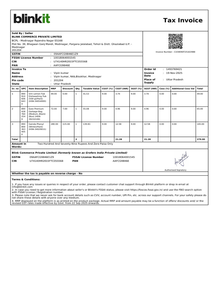 Tax Invoices from Blink Commerce | PDF | Taxes | Economy Of India