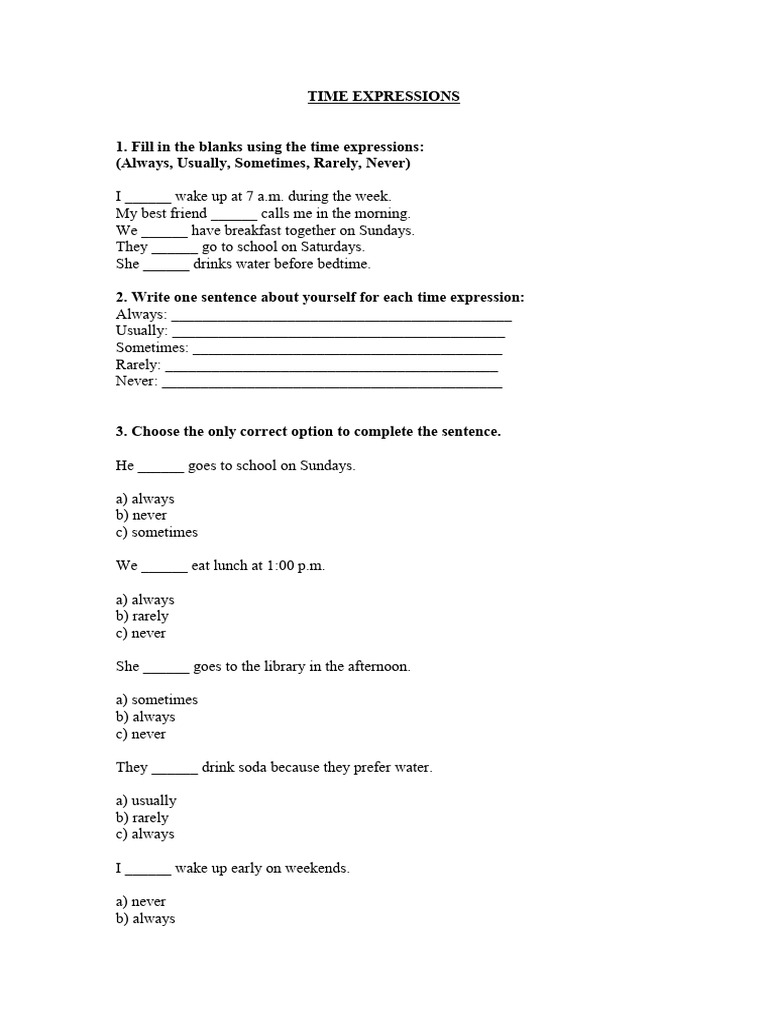 Time Expressions Practice Exercises | PDF