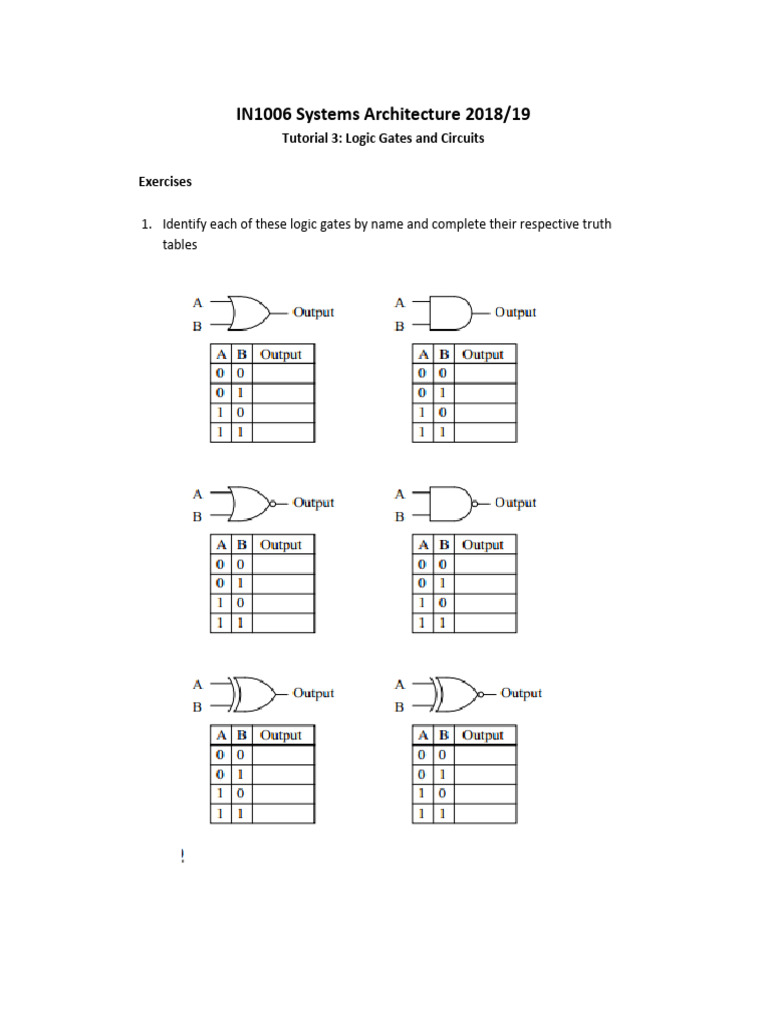 Logic Gates and Circuits Exercises | PDF | Logic Gate | Electronics