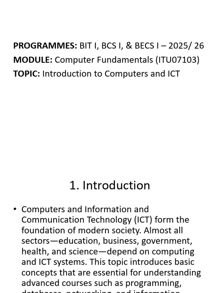 Computer Fundamentals and ICT Overview | PDF | Computer Data Storage ...
