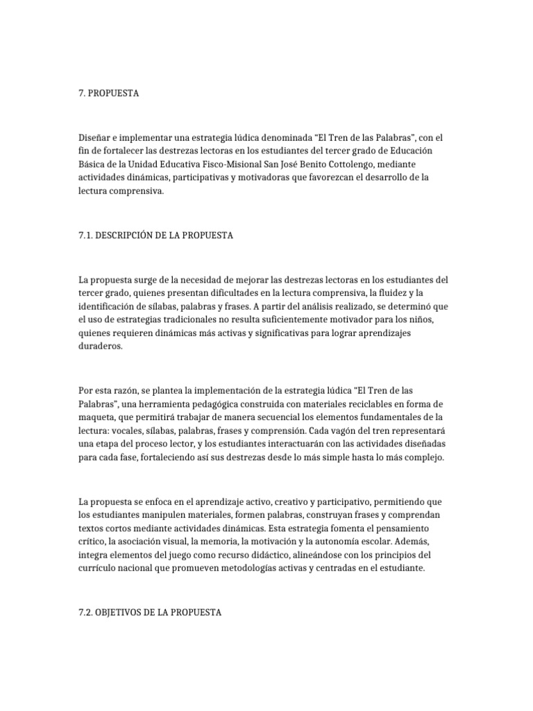 Propuesta Tren de Las Palabras | PDF | Plan de estudios | Pedagogía
