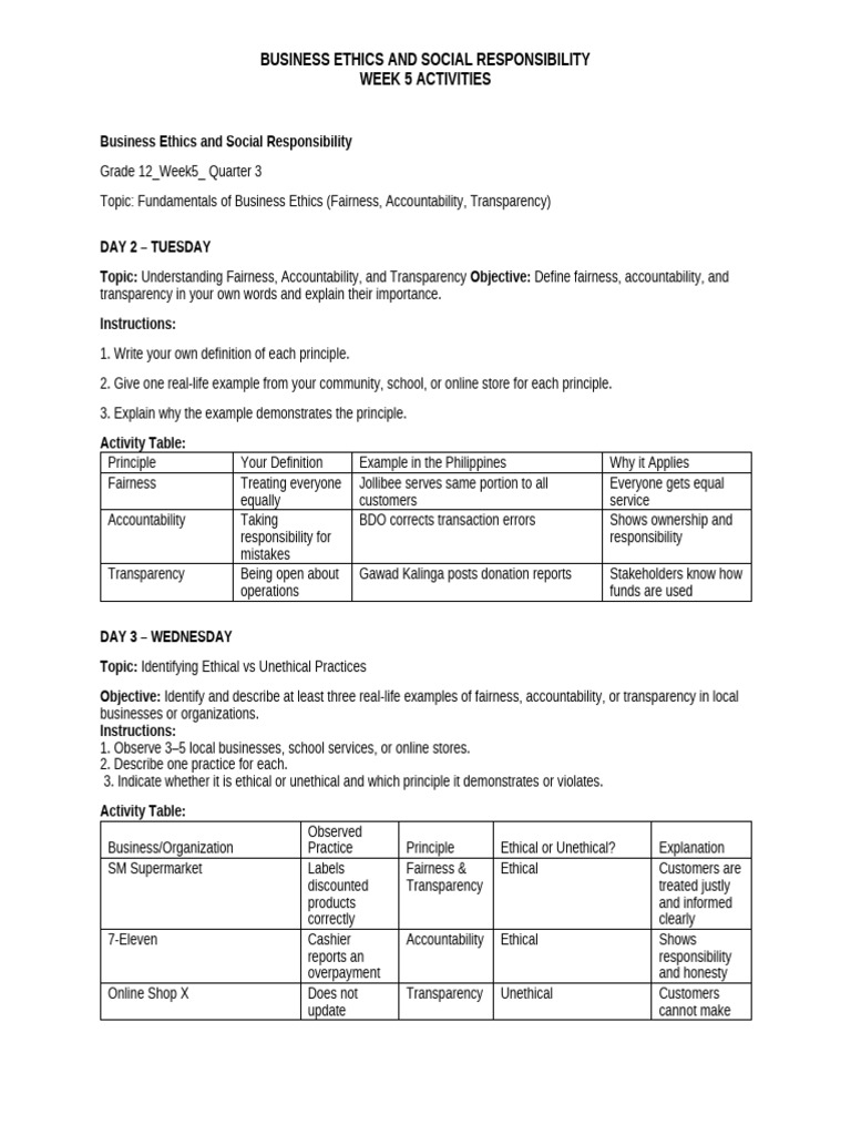 Business Ethics Principles Activities | PDF | Business Ethics | Business