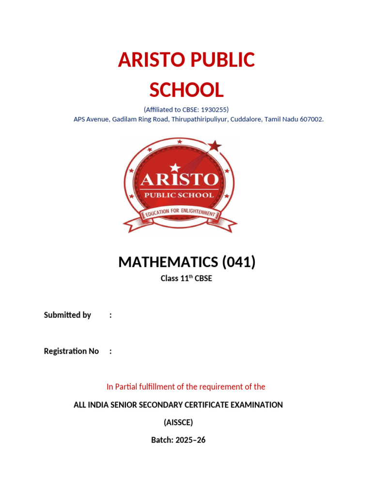Maths Project Front Page | PDF