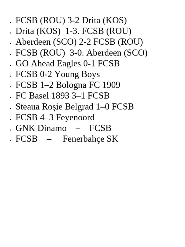 FCSB Match Results and Highlights | PDF
