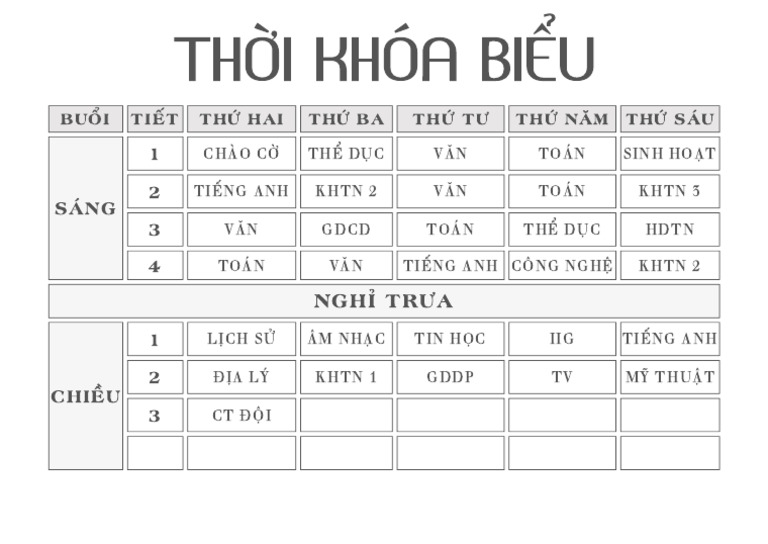 White Grey Minimalist Simple Weekly Class Schedule | PDF