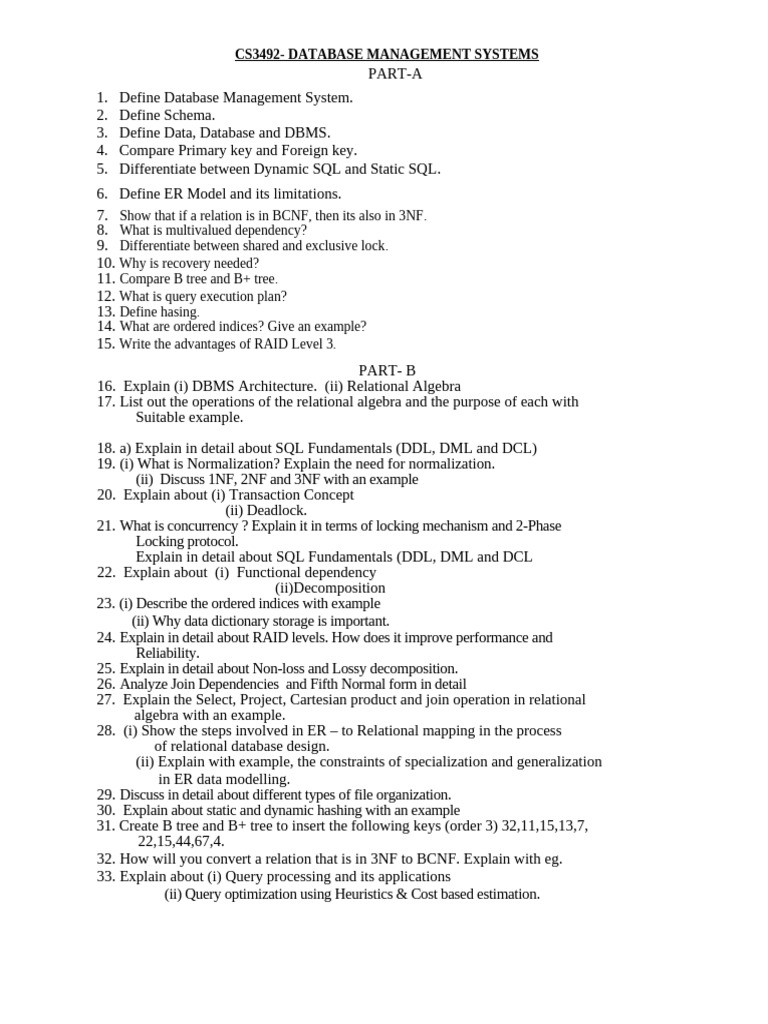 Dbms Important Questions-1 | PDF | Databases | Sql
