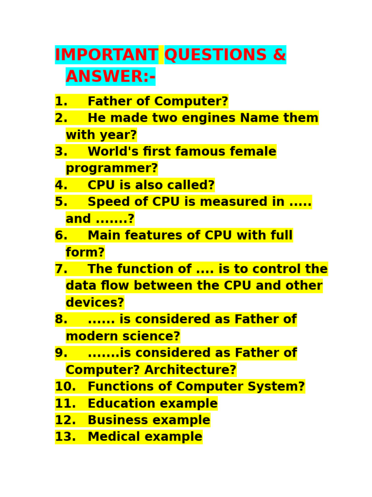 Key Computer Science Questions & Answers | PDF