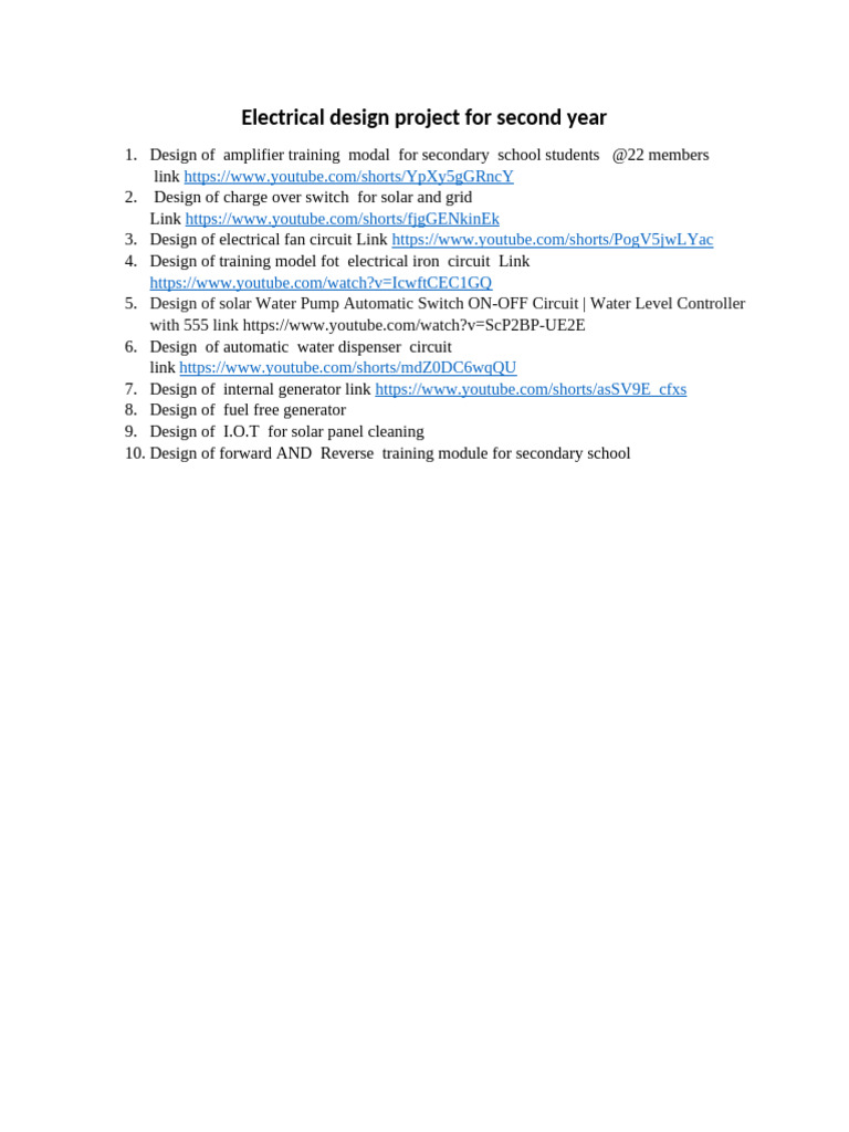 Electrical Design Project For Second Year | PDF