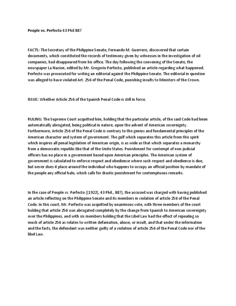 People Vs Perfecto (Definition of Political Law) | PDF