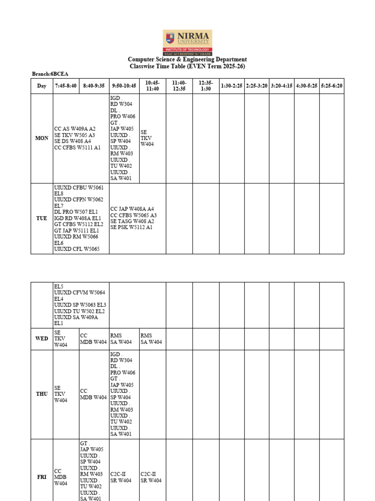 6BCE Time Table | PDF | Chess Theory | Chess