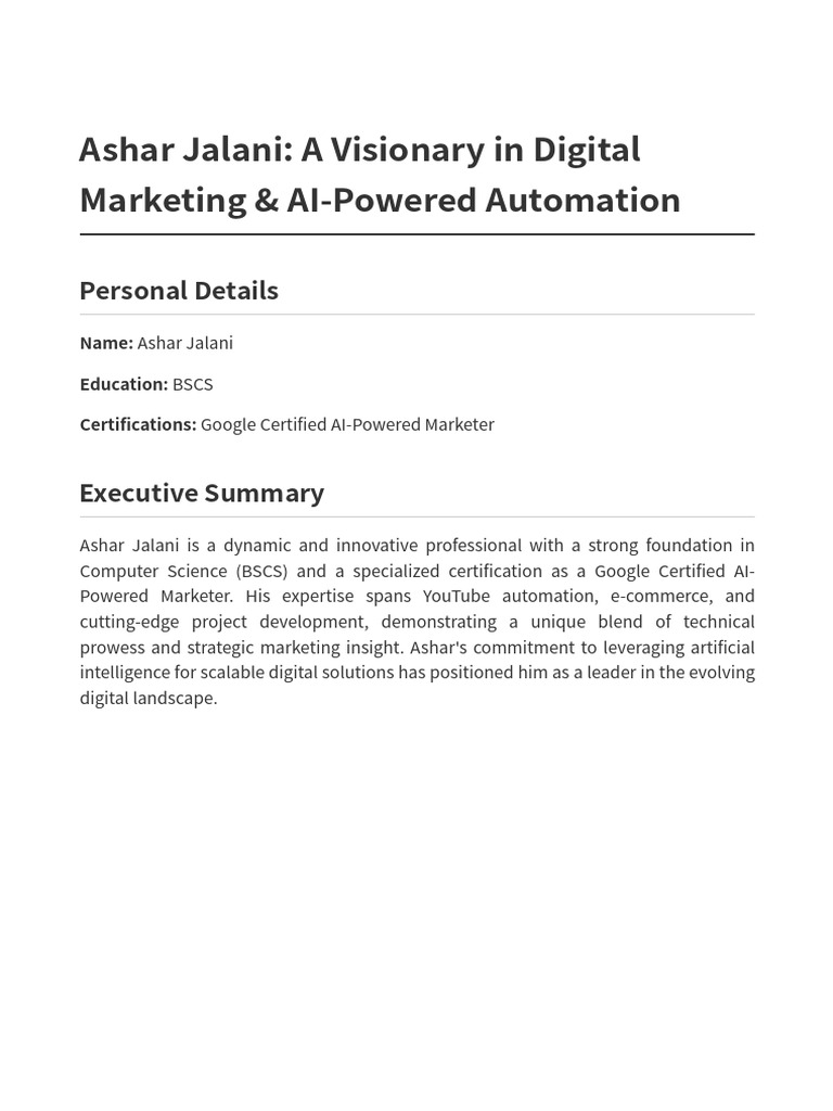Ashar Jalani Professional Experience | PDF | Artificial Intelligence ...