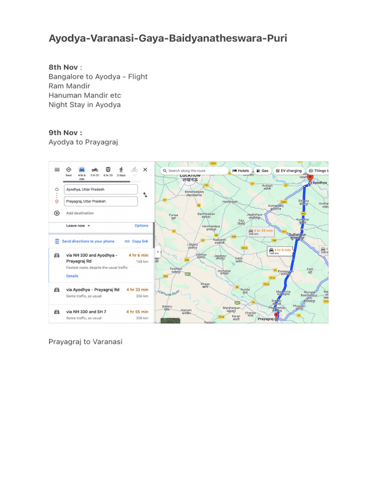 Temple Tour: Ayodya to Puri Itinerary | PDF