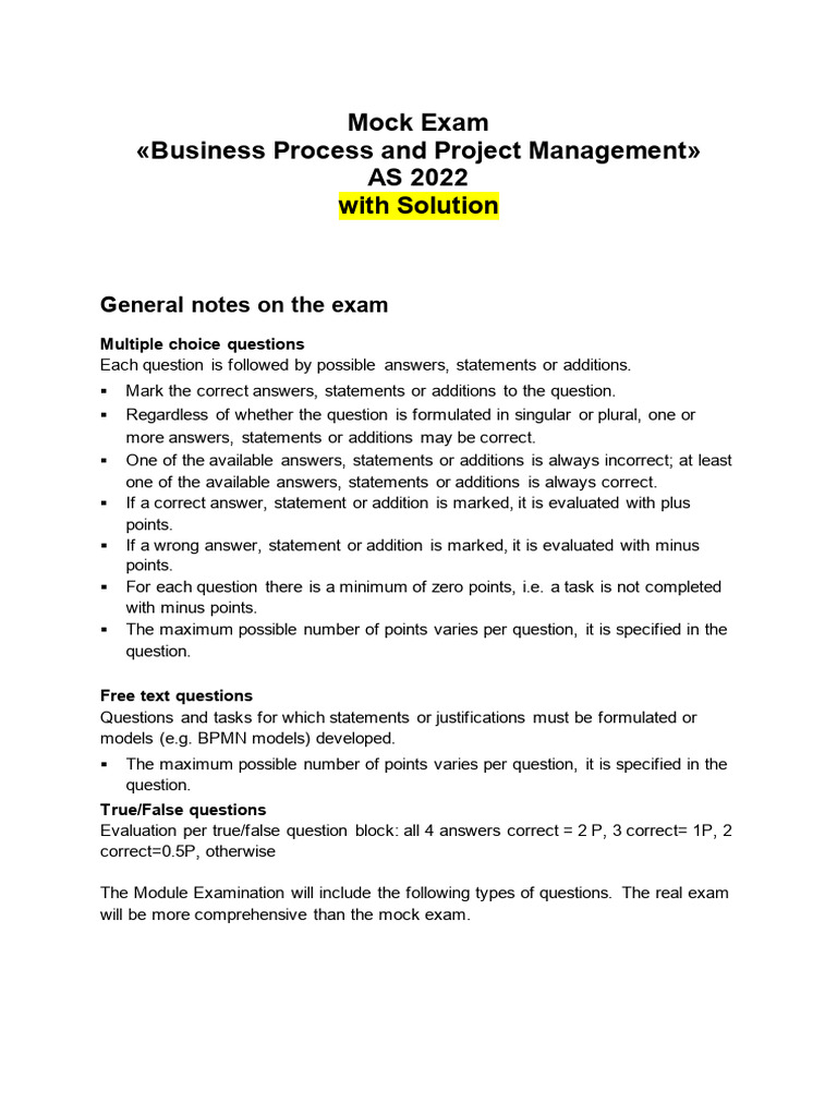 Mock Exam: Business Process Management | PDF | Business Process ...