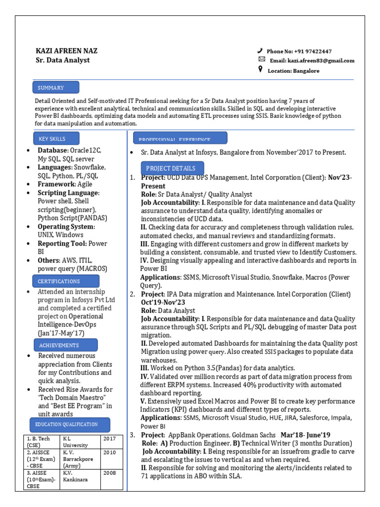 CV - Data Analyst - Kazi Afreen Naz | PDF | Scripting Language ...