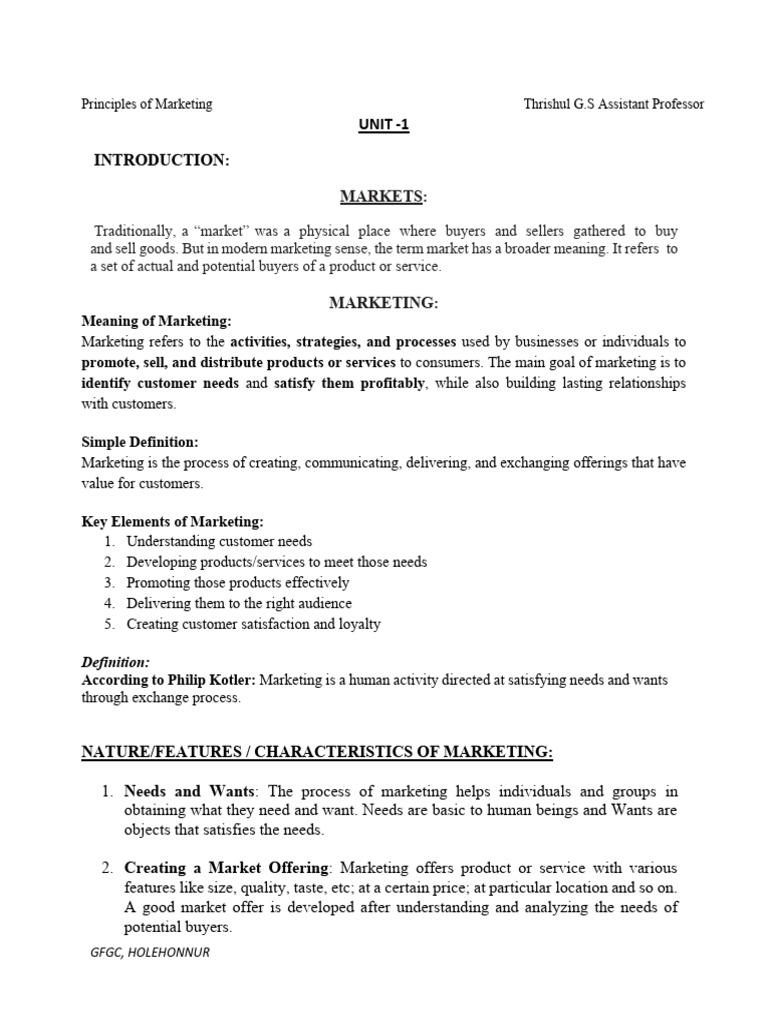 Unit-1-Introduction To Marketing | PDF | Marketing | Pricing