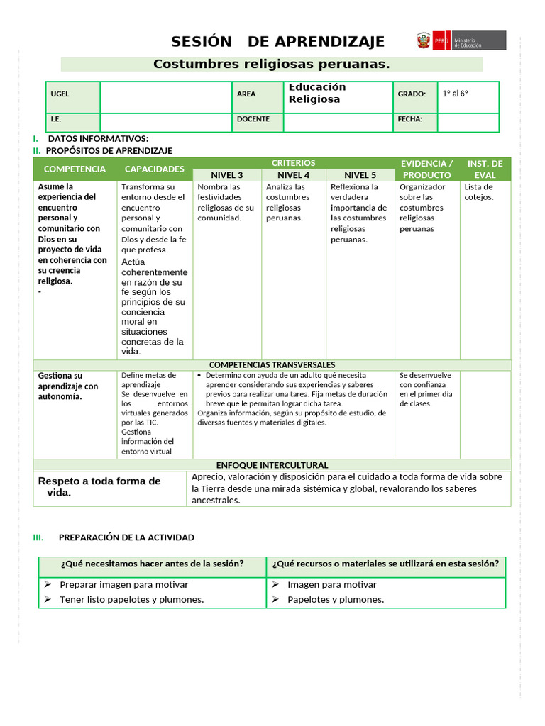 5 de SETIEMBRE -ED.reliGIOSA- Costumbres Religiosas Peruanas.- UNID ...