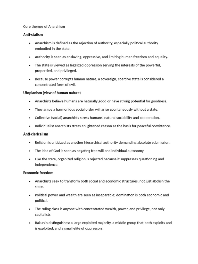 Core Themes of Anarchism | PDF | Anarchism | Individualism