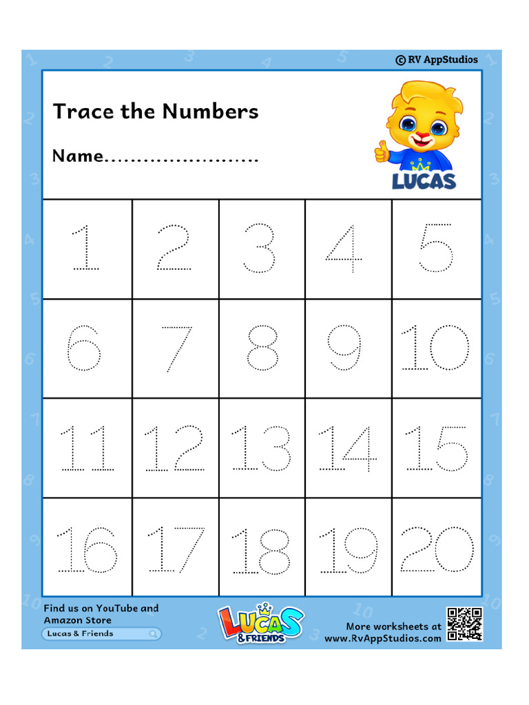 127 Free Printable Worksheets for Kids Tracing Numbers 1 20 Worksheets ...