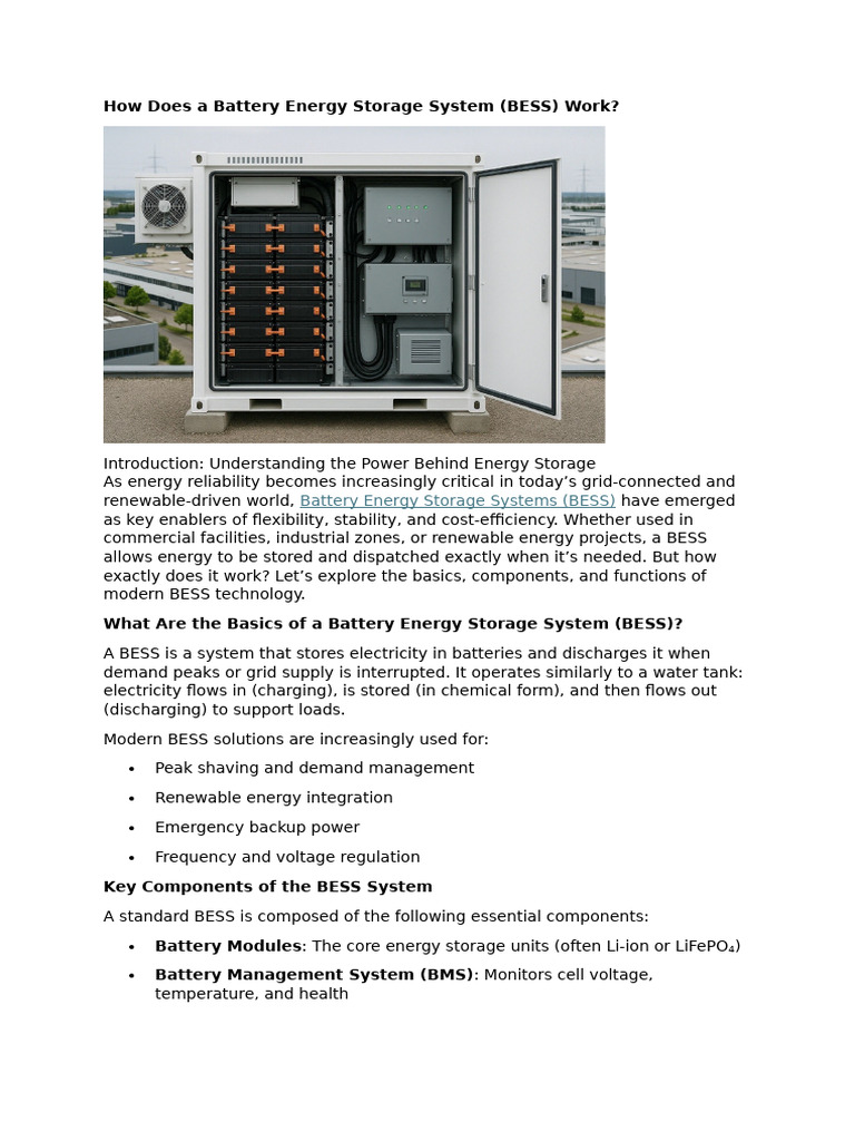 How Does a Battery Energy Storage System | PDF | Electrical Grid ...