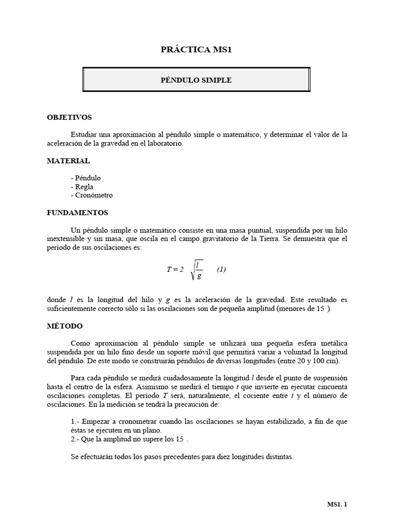 MS1_Pendulo_simple | PDF | Péndulo | Oscilación