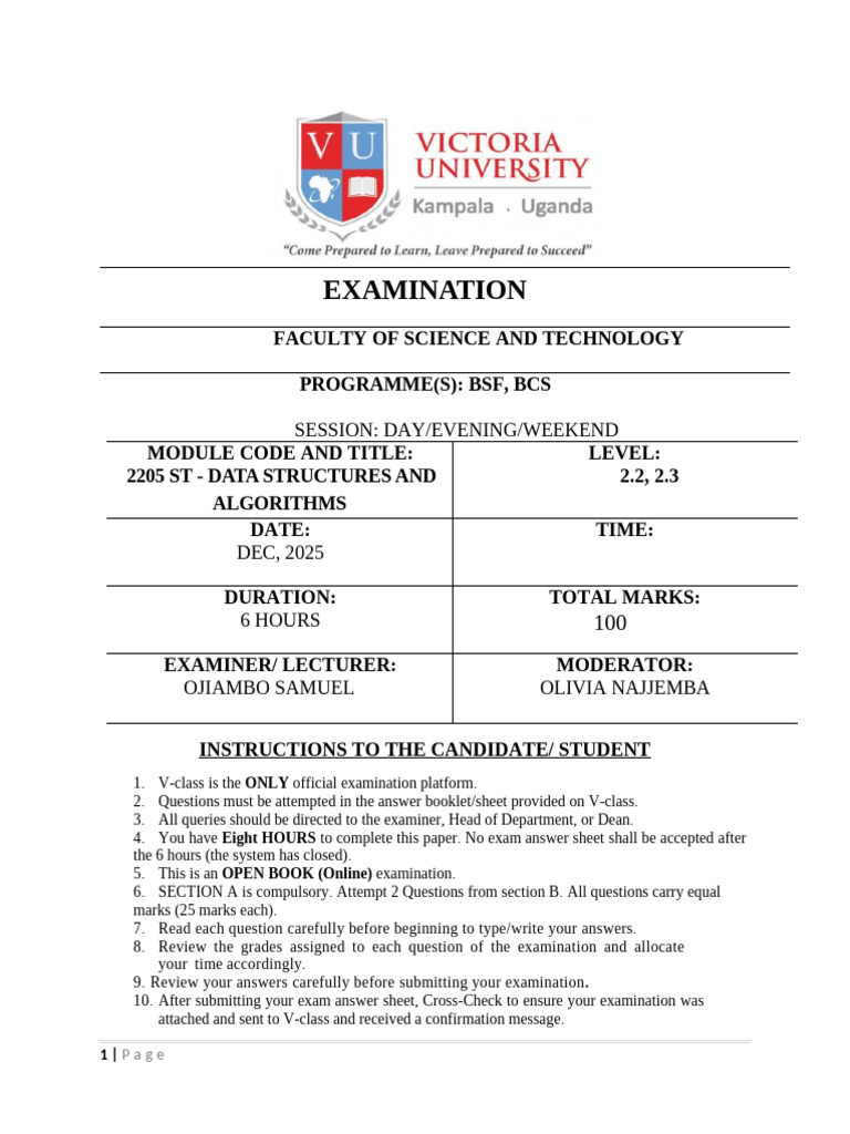 Data Structures & Algorithms Exam 2025 | PDF | Algorithms | Applied ...