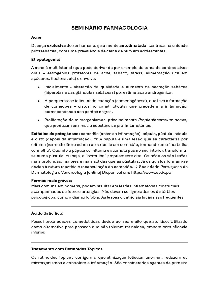 Tratamento e Patogênese da Acne | PDF | Especialidades médicas