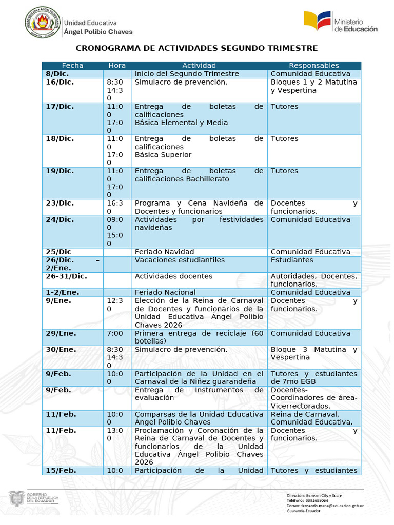 Cronograma II Trimestre 2025-2026 Apch | PDF | Observancias | Fiestas ...