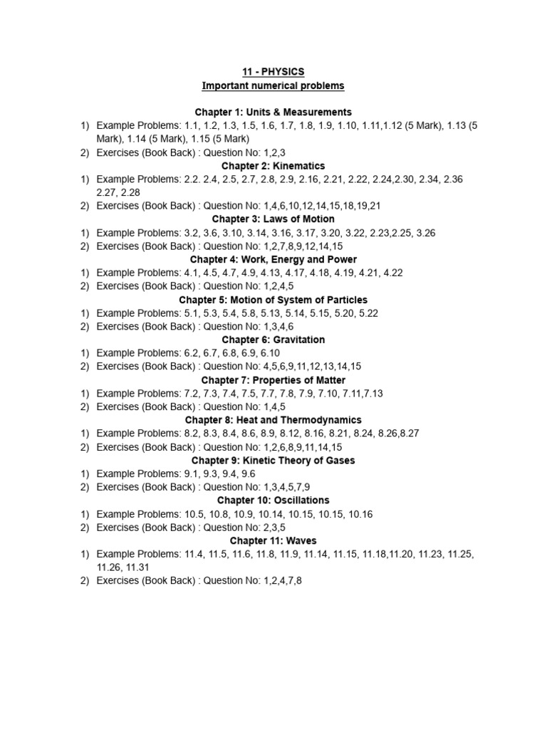 Physics Numerical Problems and Exercises | PDF